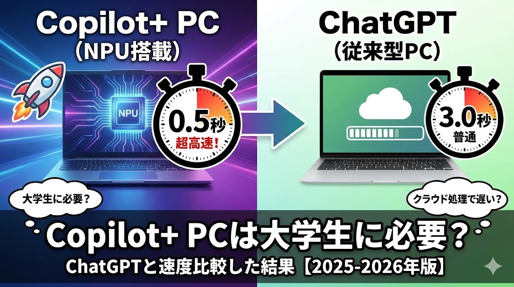 Copilot+ PC（NPU搭載）は大学生に必要？ChatGPTと速度比較した結果【2025-2026年版】